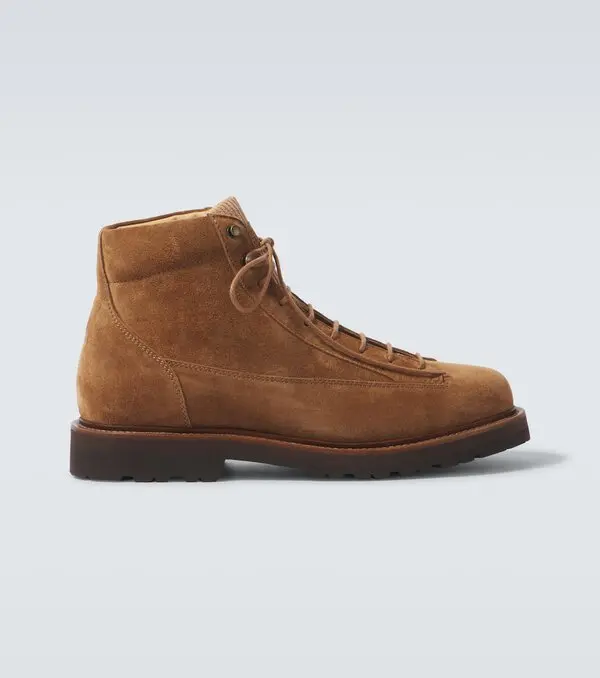 Brunello Cucinelli Corduroy-trimmed Leather Lace-up Boots