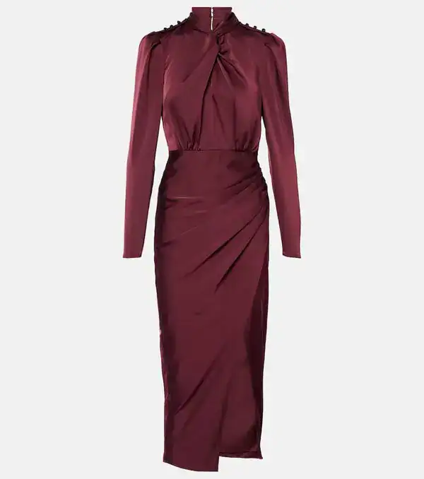 Self-Portrait Satin Midi Dress - Burgundy | Editorialist