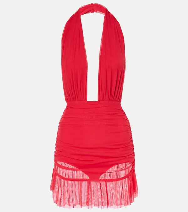 Norma Kamali Ruched Halterneck Minidress