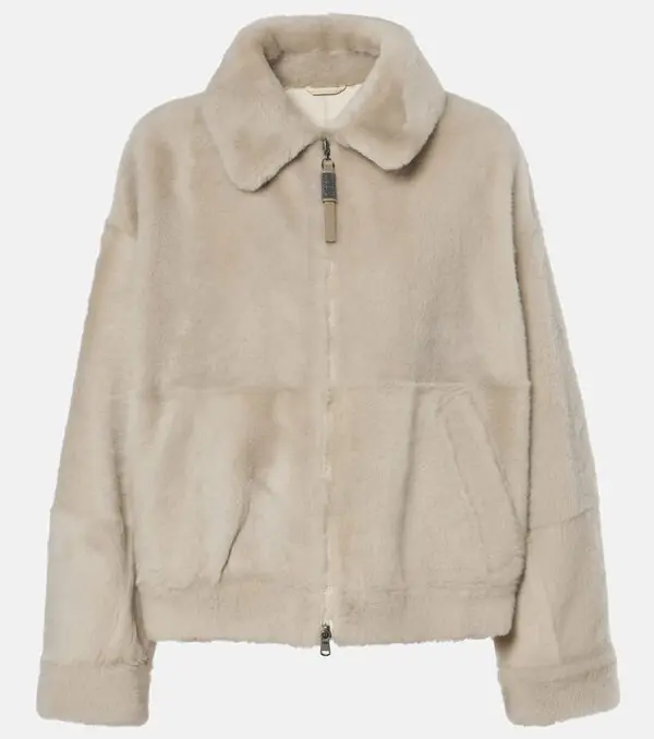 Brunello Cucinelli Shearling Leather Jacket - Beige