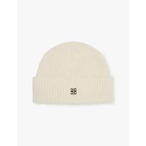Givenchy Ivory White Knit Beanie Hat Givenchy: Black & Off-White Wool Beanie | SSENSE main image 4
