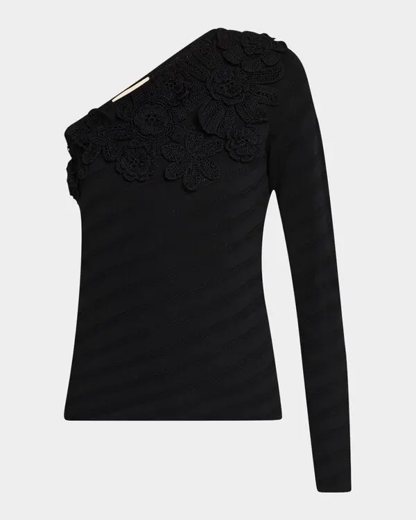 Figue Capucine Crochet Flower One-shoulder Sweater