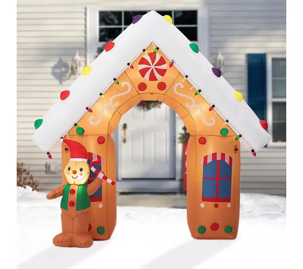 GLITZHOME 8ft Led Indoor Outdoor Gingerman Hous E Inflatable