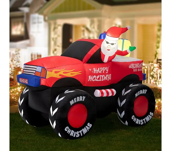 GLITZHOME 7ft Lighted Santa Off Road Vehicle In Flatable Decor