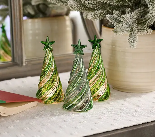 VALERIE PARR HILL As Is S/3 Illuminated Candy Cane Mercuryglass Trees