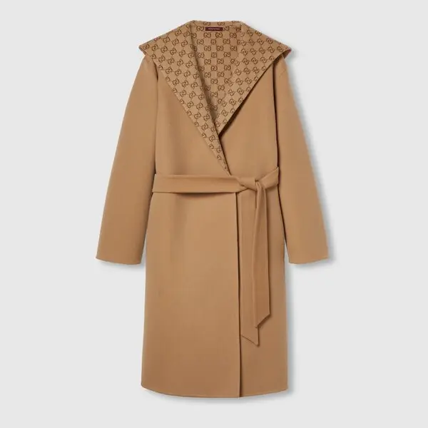 Gucci Reversible Gg Silk Wool Blend Coat - Brown