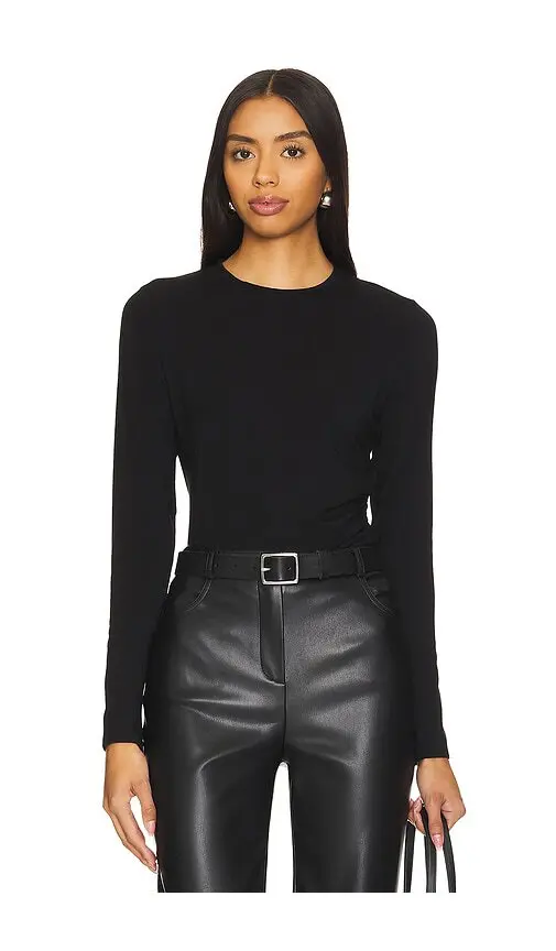 Vince Side Drape Long Sleeve Crew - Black
