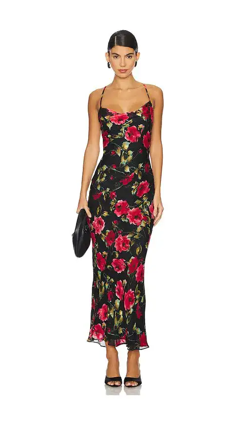 black maxi dress with red flowers Nellie Maxi Dress Black/Red Floral