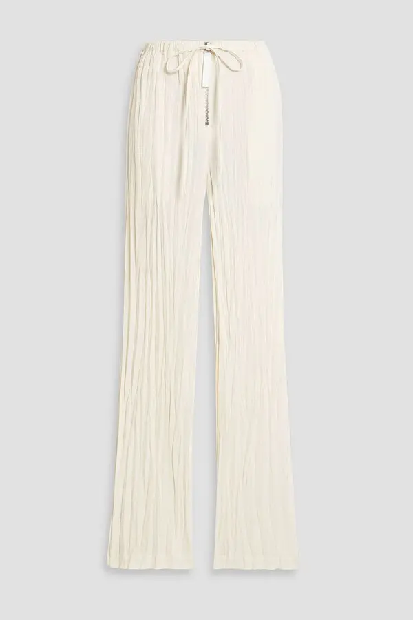 Helmut Lang Plissé Satin-crepe Straight-leg Pants - Ivory