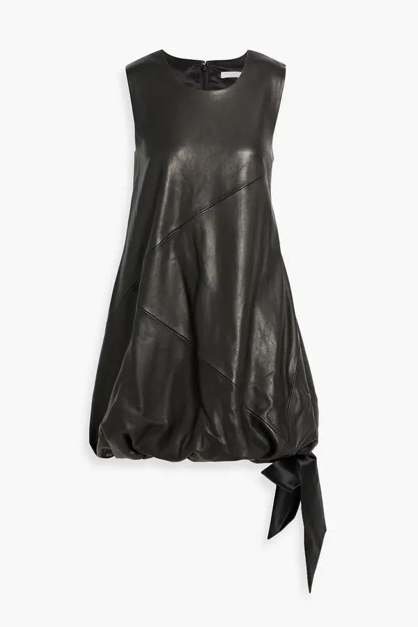 Helmut Lang Satin-trimmed Gathered Leather Mini Dress