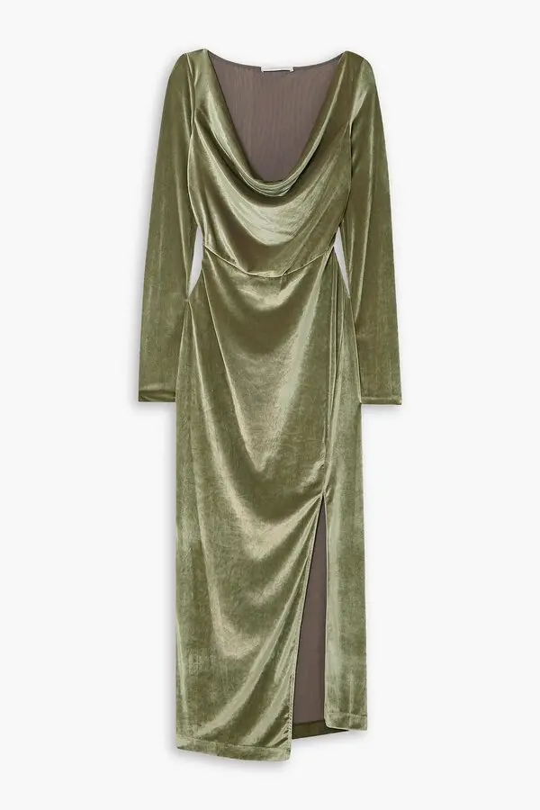 Helmut Lang Asymmetric Draped Velvet Midi Dress