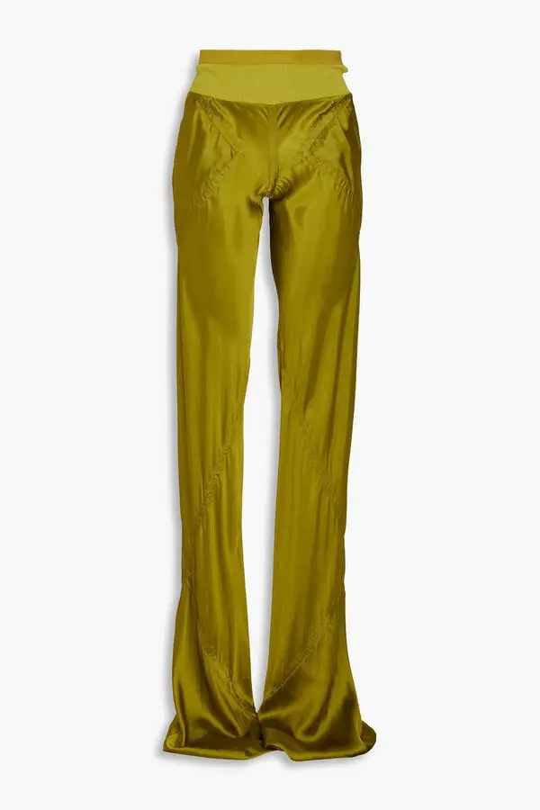 Rick Owens Knit-paneled Cupro-satin Flared Pants