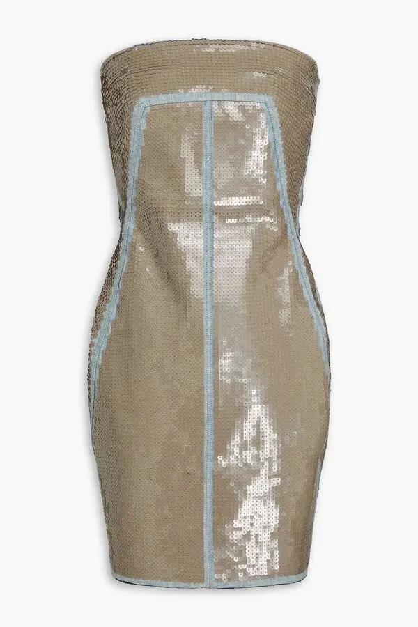 Rick Owens Strapless Sequined Denim Mini Dress