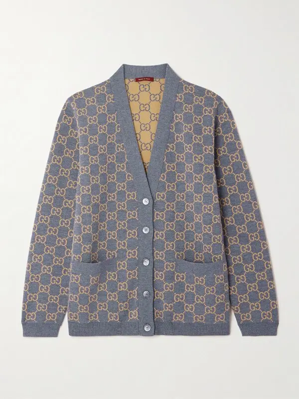 Gucci Reversible Jacquard-knit Wool-blend Cardigan - Gray