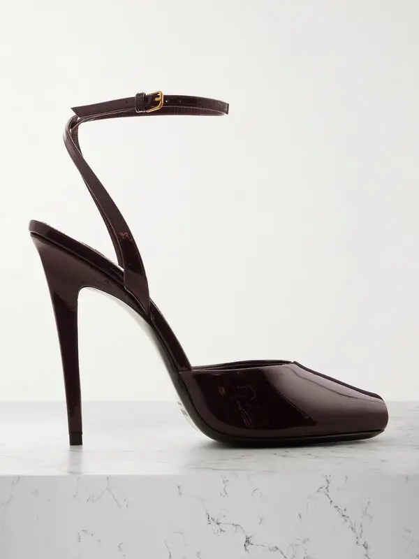 Saint Laurent La Scandale Patent-leather Mules - Brown