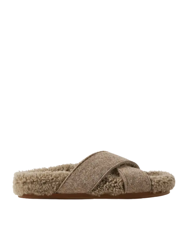 ANCIENT GREEK SANDALS Anilio Felt And Shearling Slides - Brown