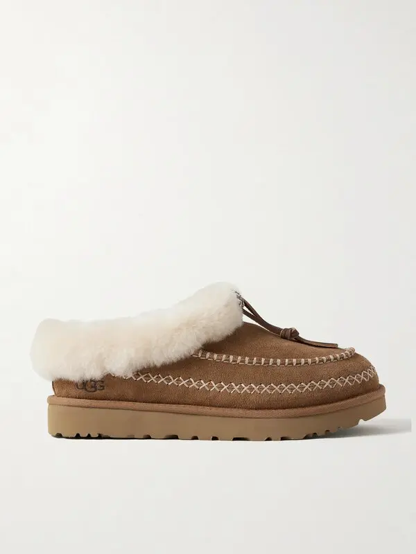 UGG Tasman Alpine Embroidered Shearling Slippers - Brown