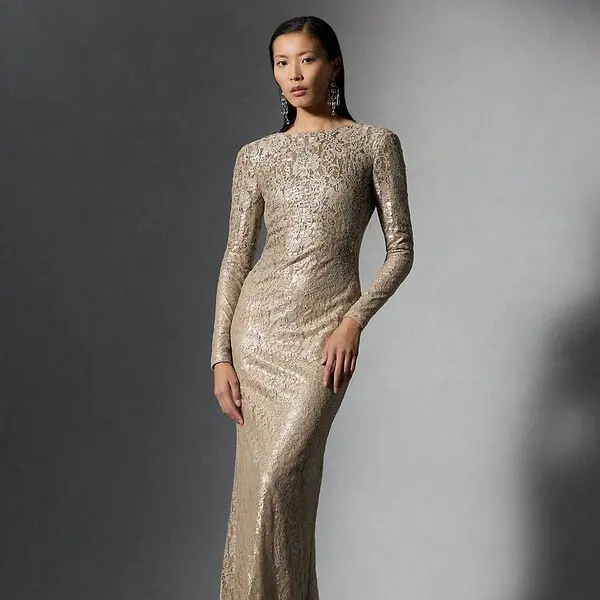 Ralph Lauren Embellished Lace Evening Dress In Platinum - 30% Off |  Editorialist