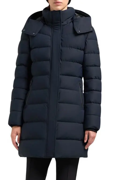 Moose Knuckles Watershed 3 Down Puffer Coat With Shearling Trim - Navy W Black