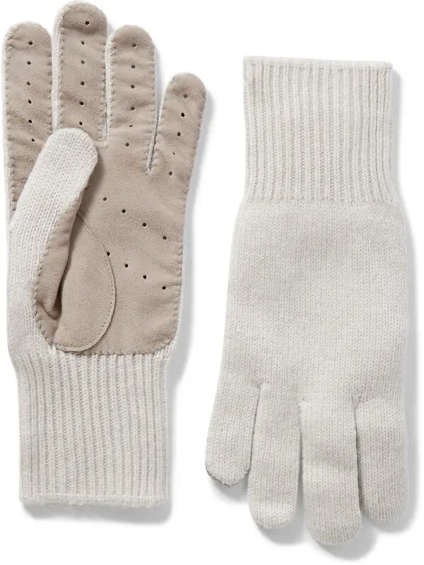 Brunello Cucinelli Suede-trimmed Cashmere Gloves - Neutrals