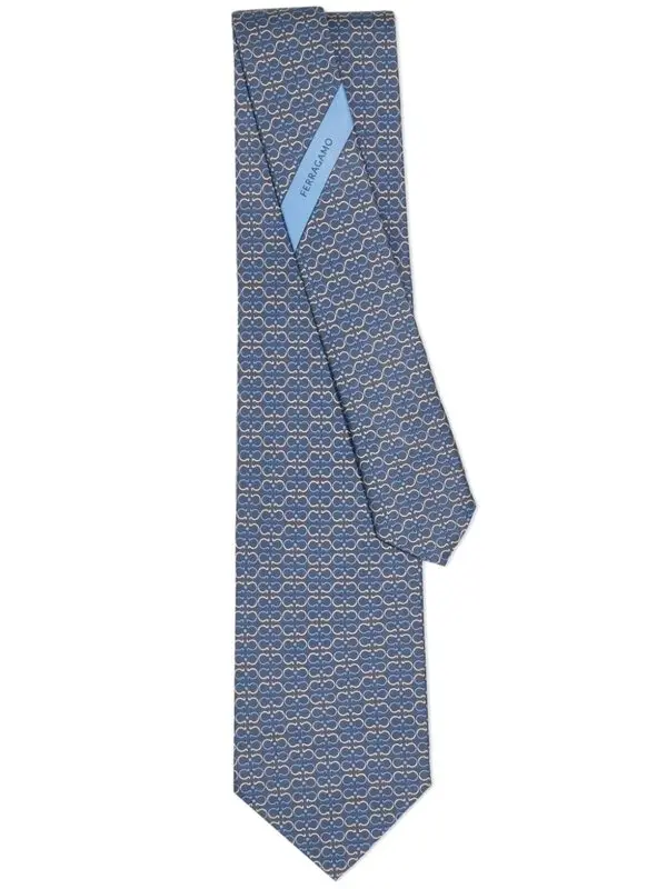 FERRAGAMO Gancini-print Tie - Grey