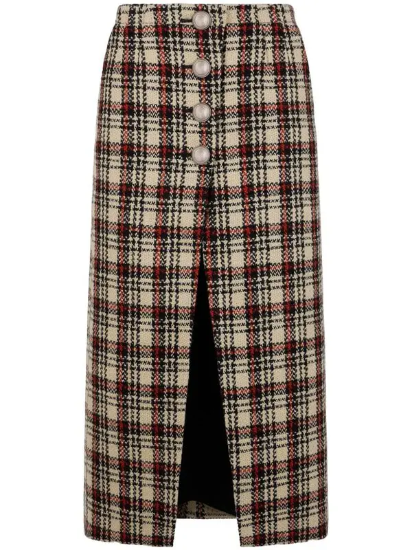 Rabanne Tartan-pattern Midi Skirt - Neutrals