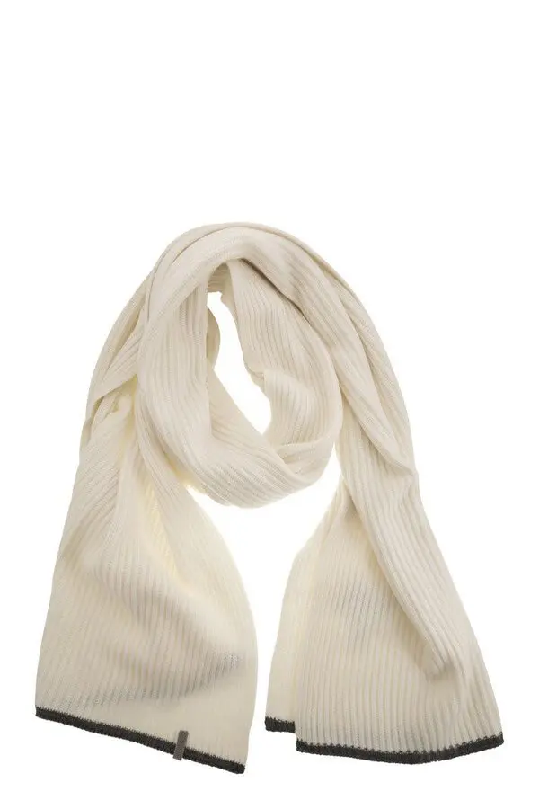 Brunello Cucinelli Ribbed Cashmere Knit Scarf With Necklace In - Main Image