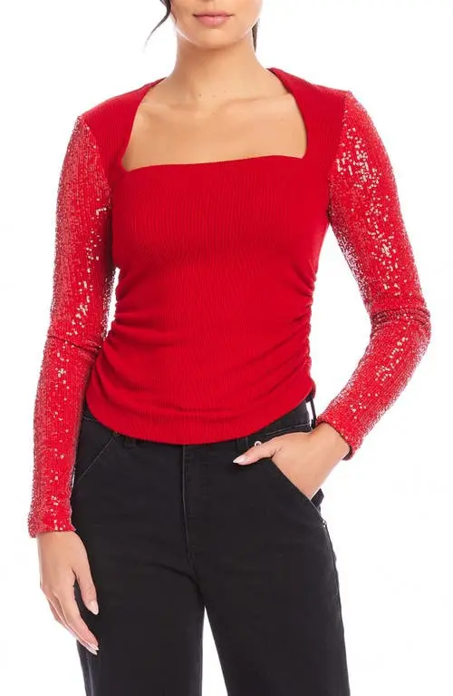 Fifteen Twenty Cady Sequin Sleeve Rib Top