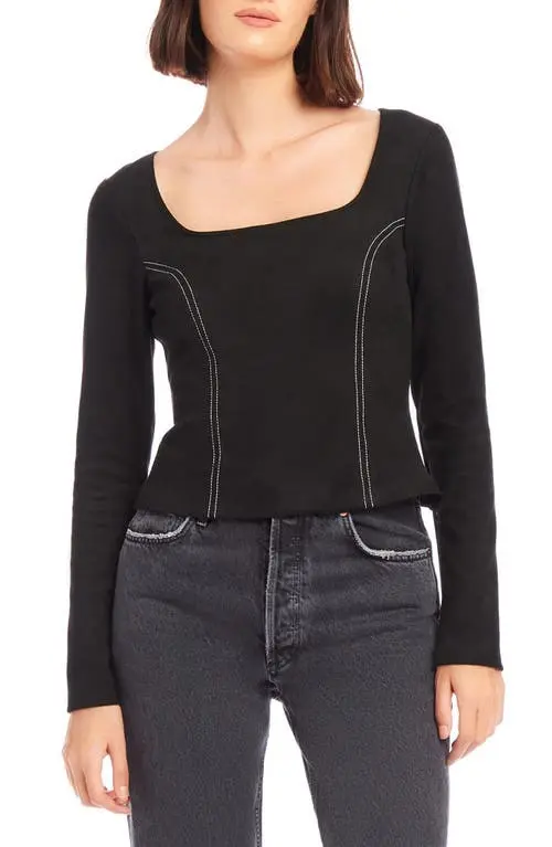 Fifteen Twenty Contrast Stitch Faux Suede Top