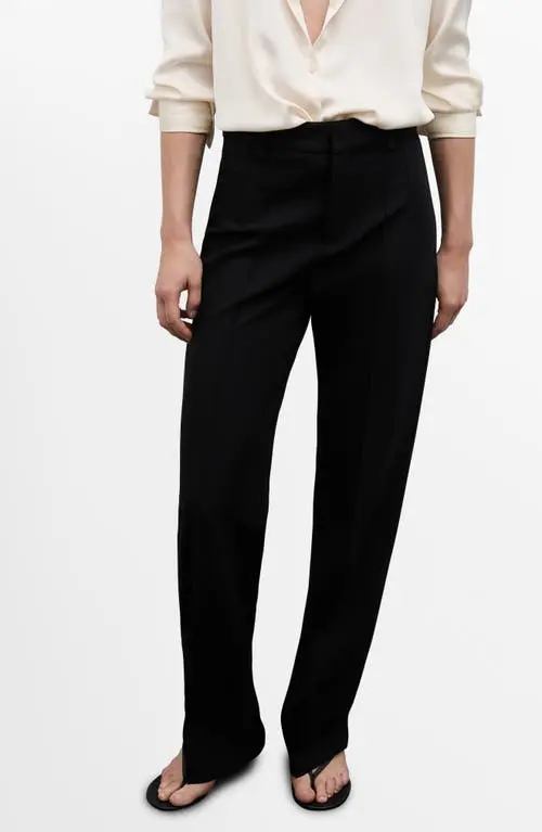 Mango Decorative Seam Stretch Straight Leg Trousers - Black