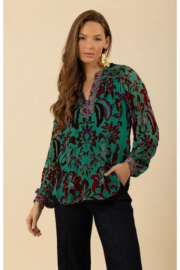 Hale Bob Danielle Velvet Burnout Top - Pink