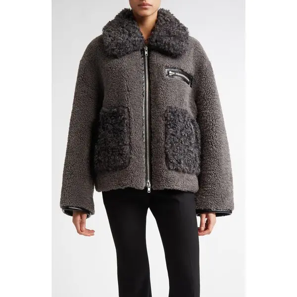 STAND STUDIO Joann Oversized Faux Shearling Jacket - Smoke Grey