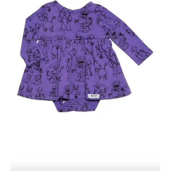WORTHY THREADS Printed Long Sleeve Bubble Romper - Robots