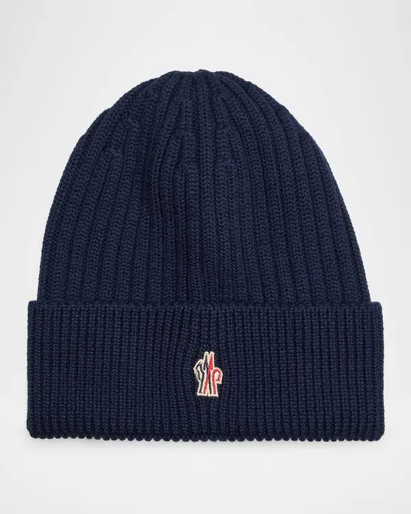 Moncler Ribbed Wool Beanie - Navy