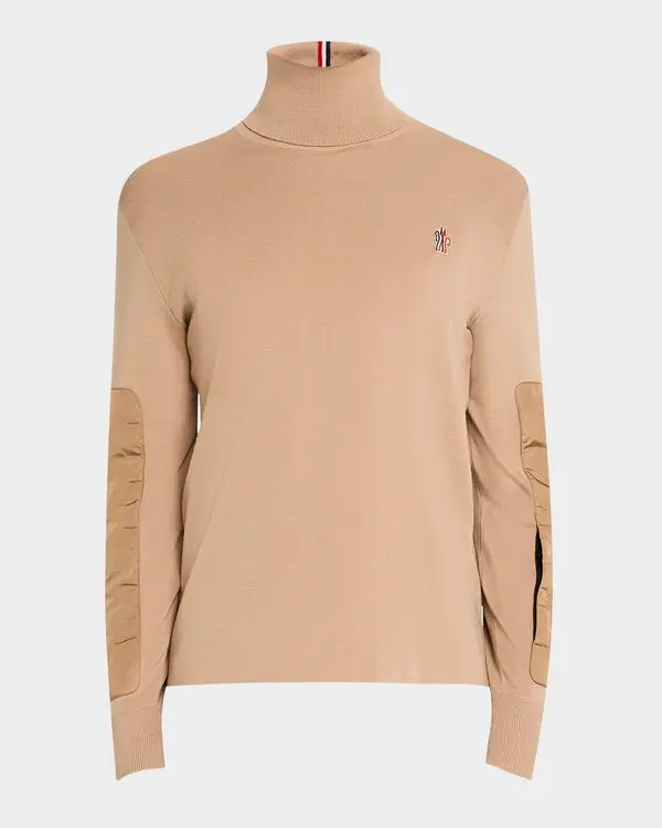 Moncler Knit Turtleneck With Sleeve Patches - Khaki