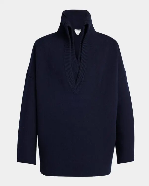 Bottega Veneta Compact Wool Double V-neck Sweater - Cobalt/ash