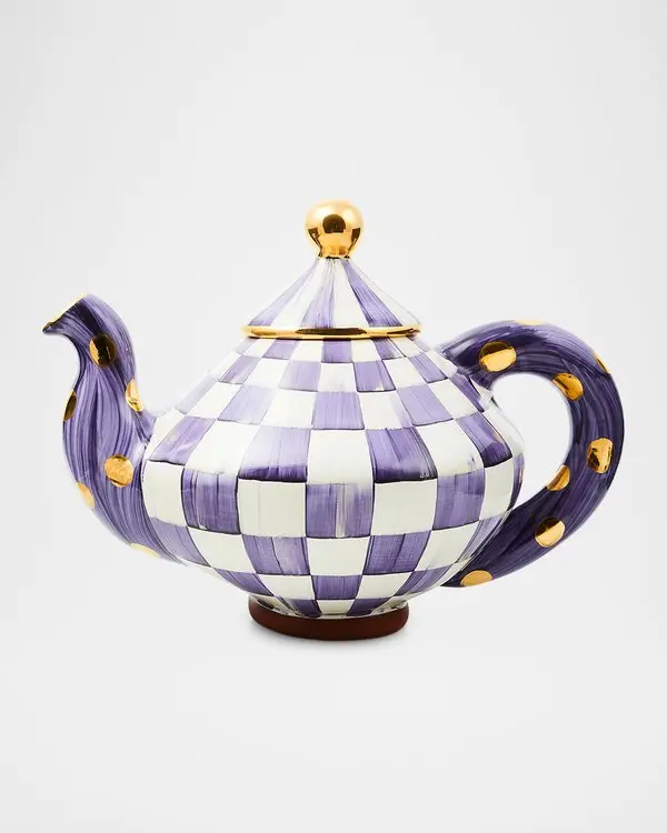 MACKENZIE-CHILDS Plum Check Ceramic Teapot