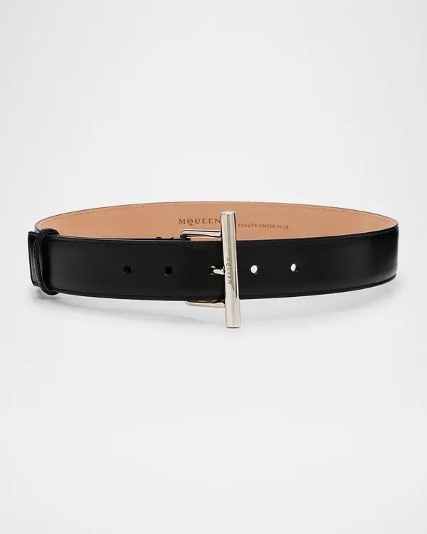 Alexander McQueen Silvertone Cross-bar Leather Sling Belt