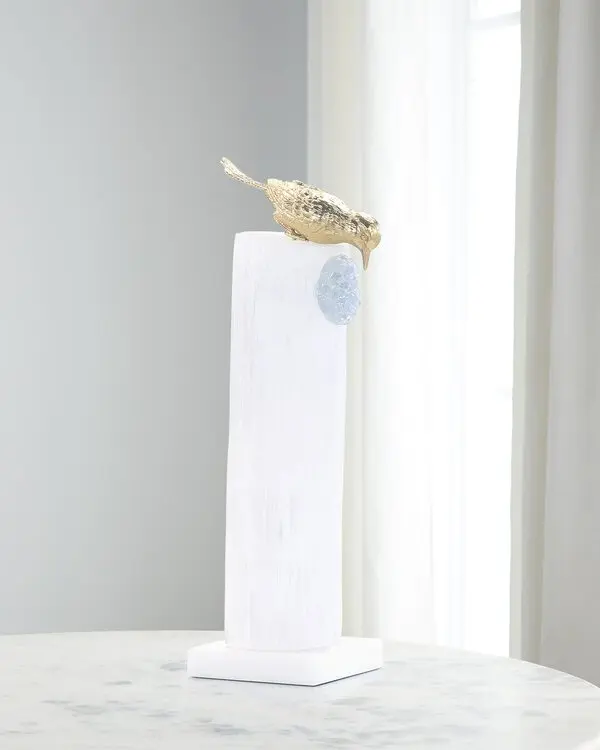 JOHN-RICHARD COLLECTION Brass Bird Sculpture On Selenite Roost Ii