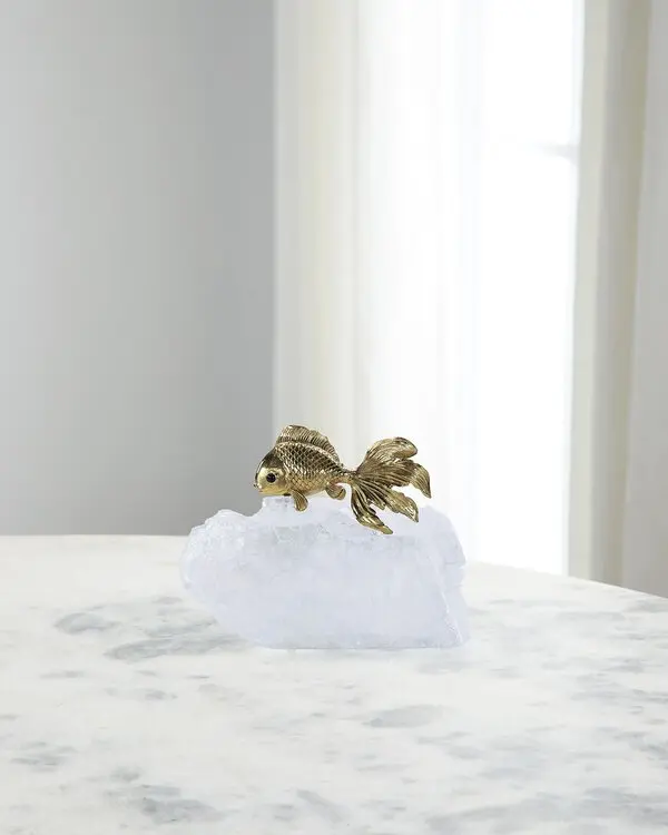 JOHN-RICHARD COLLECTION Fantail Goldfish Sculpture On Selenite Iii