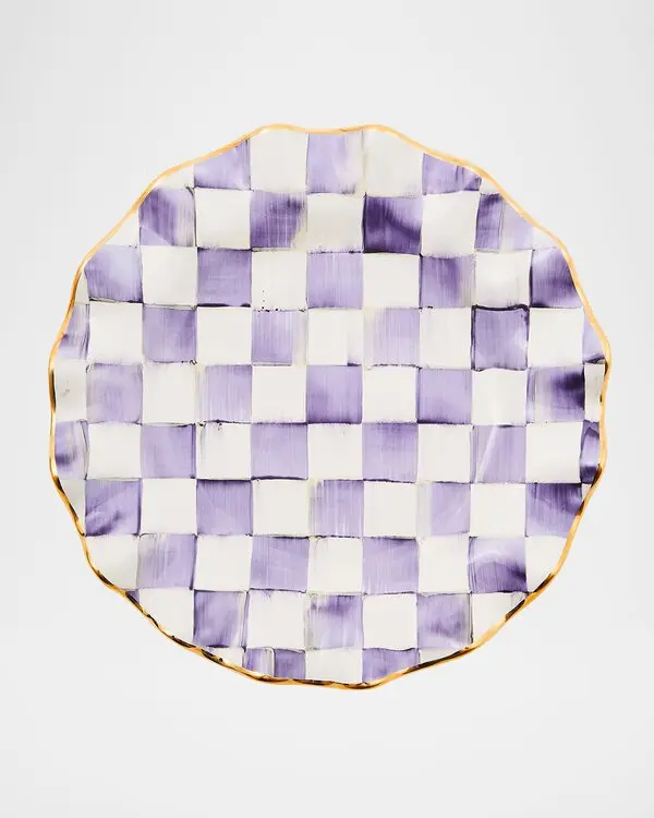 MACKENZIE-CHILDS Plum Check Fluted Ceramic Dinner Plate
