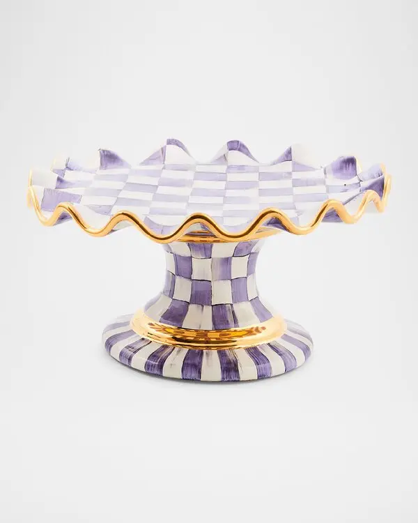 MACKENZIE-CHILDS Plum Check Fluted Ceramic Cake Stand - One-color