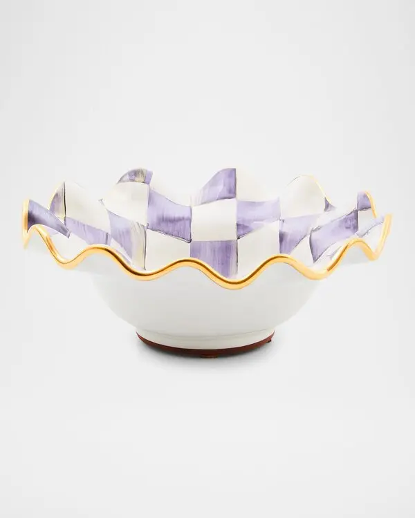 MACKENZIE-CHILDS Plum Check Fluted Ceramic Breakfast Bowl - One-color