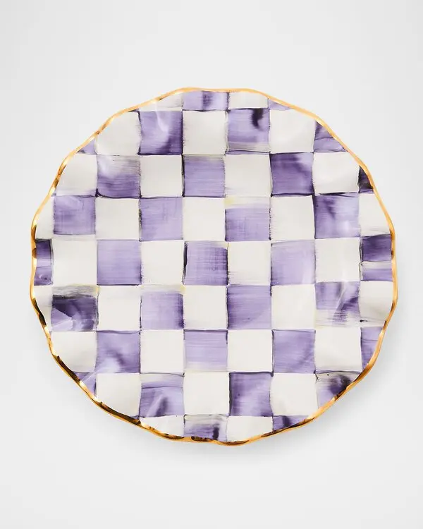 MACKENZIE-CHILDS Plum Check Fluted Ceramic Dessert Plate - One-color