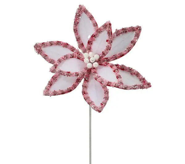 VALERIE PARR HILL 22' Candy With Snow Glitter Poinsettia Stem Valerie