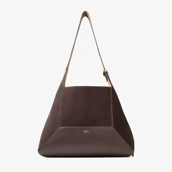 JIMMY CHOO Diamond Hobo Medium Suede Shoulder Bag - Coffee/gold