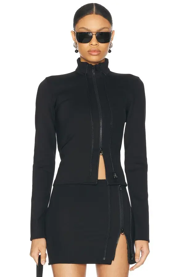 JADE CROPPER Double Zipper Long Sleeve Top