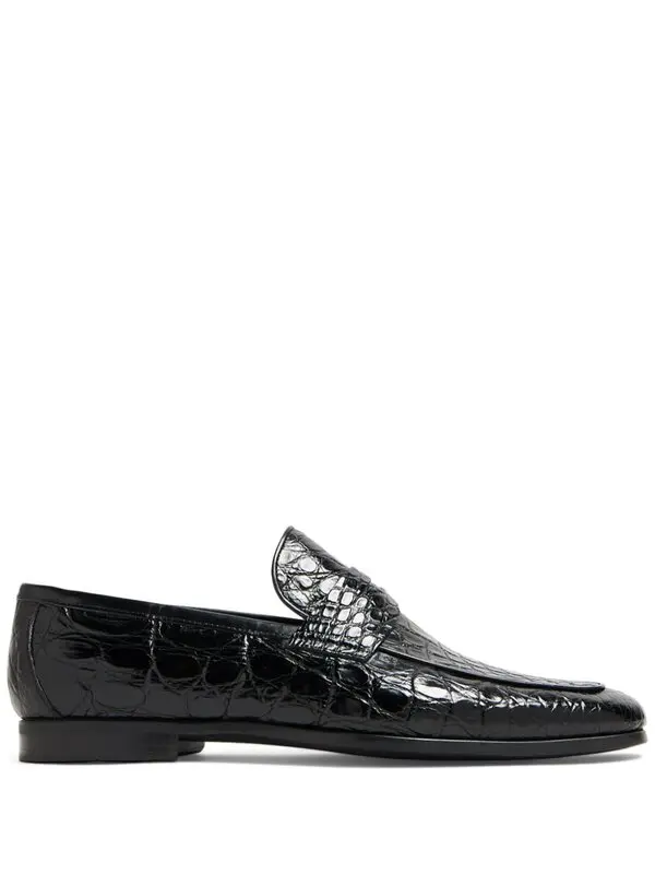 Magnanni Embossed Crocodile-effect Leather Loafers - Black
