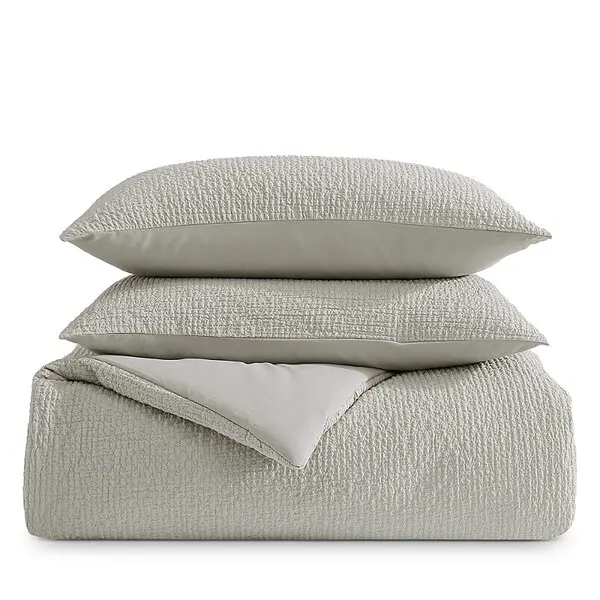 Vera Wang Puckered Textured Cotton 3 Piece Duvet Cover Set - Silver Leaf