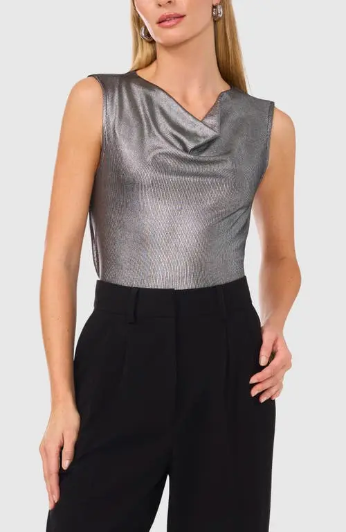 Halogen Metallic Cowl Neck Sleeveless Top - Black